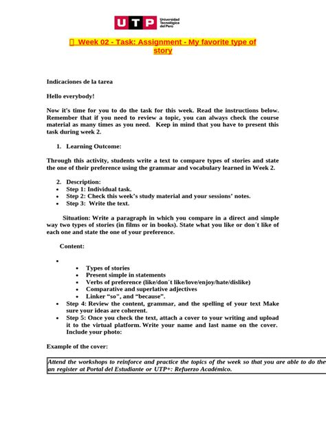 Week 02 Task Assignment My Favorite Type Of Story Pdf