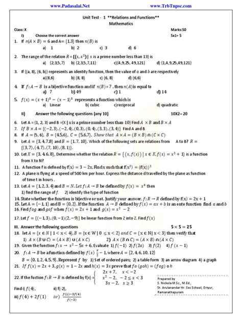75 10th Maths Unit Test 1 Model Question Paper English Medium 1 Pdf Mathematical Objects