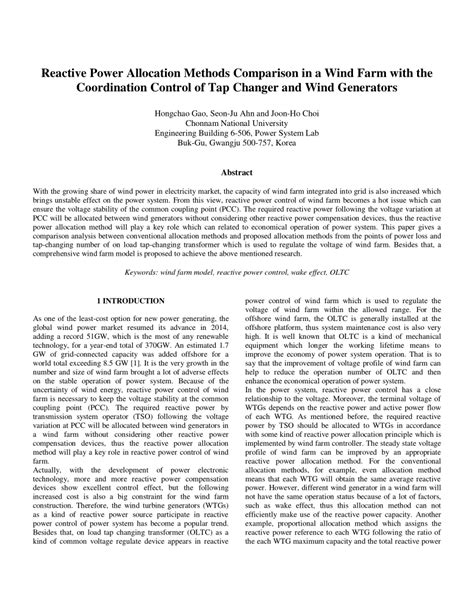 Pdf Reactive Power Allocation Methods Comparison In A Wind Farm With The Coordination Control