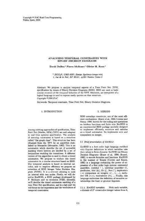 Pdf Analyzing Temporal Constraints With Binary Decision Diagrams