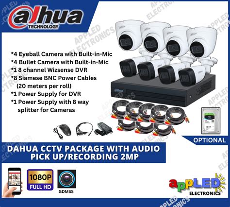 Dahua Cctv Package With Audio Pickup Recording 2mp 8 Cameras With Built In Mic Cctv Package 8