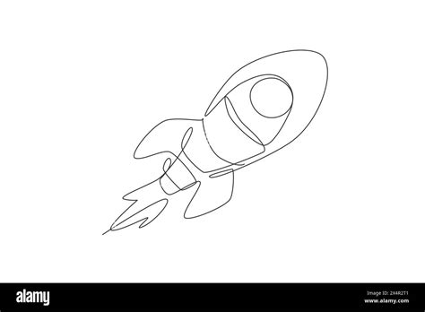 One Continuous Line Drawing Of Simple Retro Spacecraft Flying Up To The Outer Space Nebula