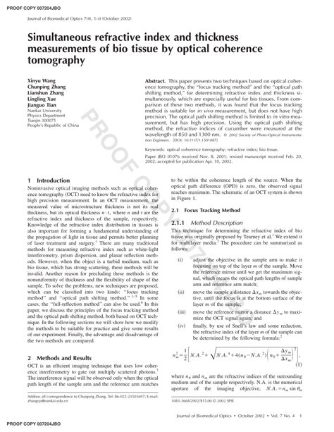 Pdf Simultaneous Refractive Index And Thickness Measurements Of Bio