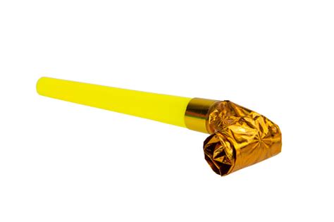롤링 골드 호일 축제 소음 메이커 또는 흰색 배경에 고립 파티 휘파람 뿔 기념일에 대한 스톡 사진 및 기타 이미지 기념일