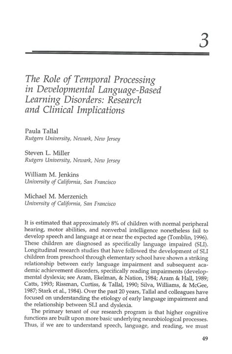 Pdf The Role Of Temporal Processing In Developmental Language Based Learning Disorders