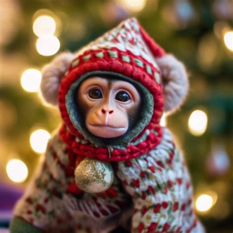 «Макака в новогодней шапке — картинка создана в Шедевруме
