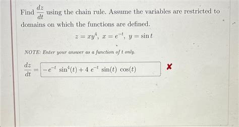 solved find dtdz using the chain rule assume the variables