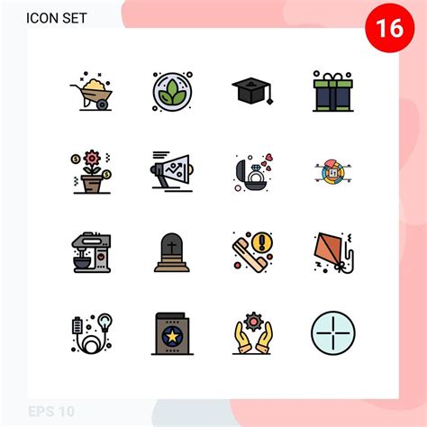 User Interface Pack Of 16 Basic Flat Color Filled Lines Of Growth Dollar Education Business