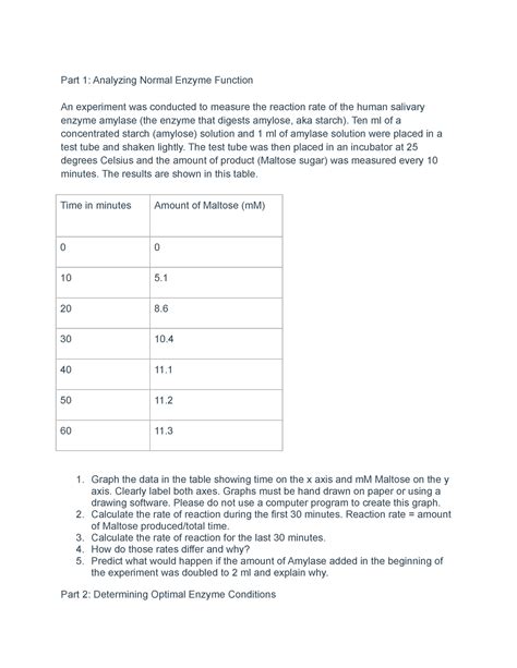 Analyzing Enzyme Function And Determining Optimal Conditions Studocu