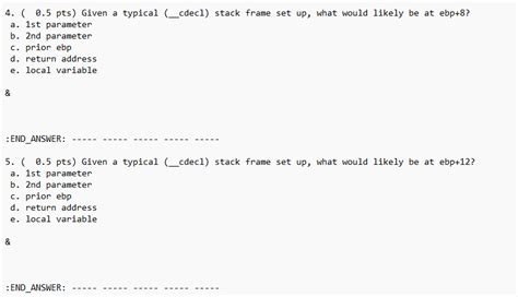 Solved 4 05 Pts Given A Typical Cdecl Stack Frame