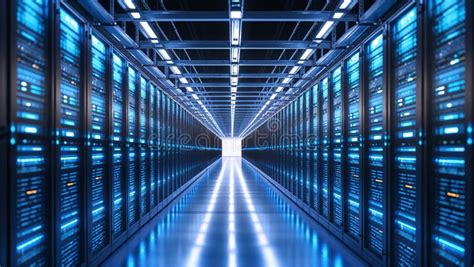 Server Room Corridor With Data Processing Units Operating In Data