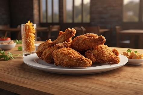 Premium Photo Delicious Fried Chicken Set On Wooden Restaurant Table