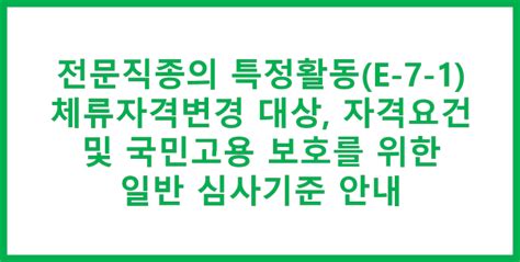 전문직종의 특정활동 E 7 1 체류자격변경 대상 자격요건 및 국민고용 보호를 위한 일반 심사기준 안내 네이버 블로그