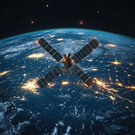 Communications Satellite Orbits Earth Broadcasting Digital Signals Future Tech Concept