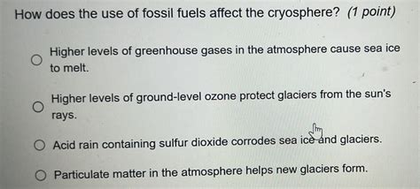 How Does The Use Of Fossil Fuels Affect The Cryosphere Point Higher Levels Of Greenhouse