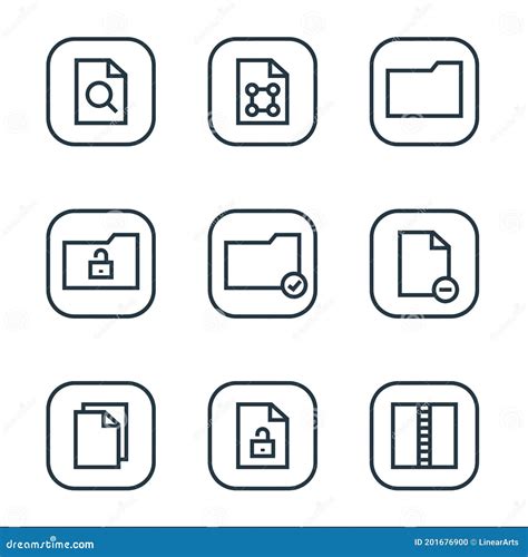 Files And Folders Line Icons Linear Set Stock Vector Illustration Of Safety Unlock 201676900