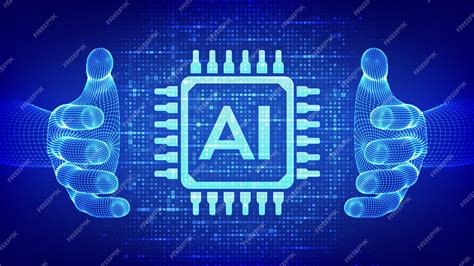Premium Vector Ai Artificial Intelligence Ai Icon Made With Binary Code In Wireframe Hands