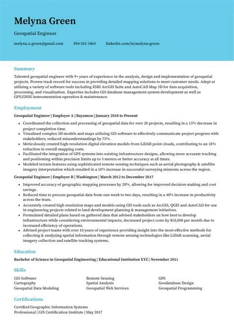 Geospatial Engineer Resume Cv Example And Writing Guide