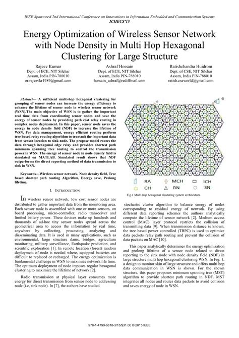 pdf energy optimization of wireless sensor network with node density in multi hop hexagonal