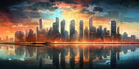 Abstract Night Cityscape Background Smart City Ai And Digital Transformation Concept Stock