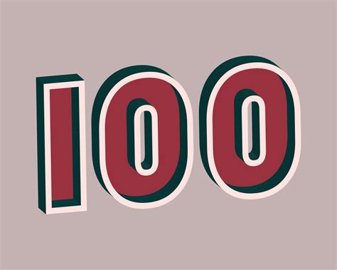 Vector Number 100 With 3d Effect In Retro Style Well Red And Deep Teal