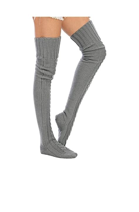 Sosete Lungi Peste Genunchi De Dama Tip Jambiere Model Tricotat Gri