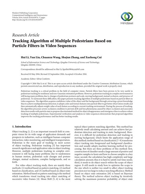 pdf tracking algorithm of multiple pedestrians based on particle