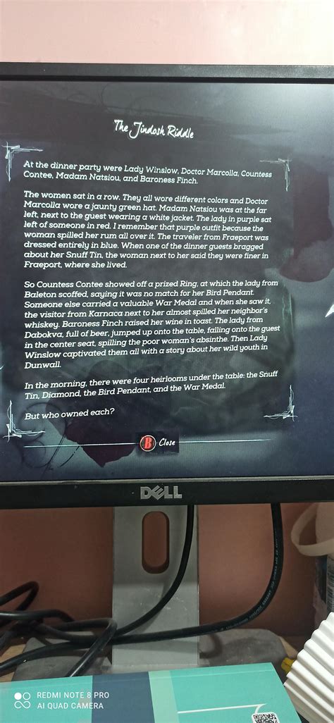 good people slove this jindosh riddle for me pls r dishonored