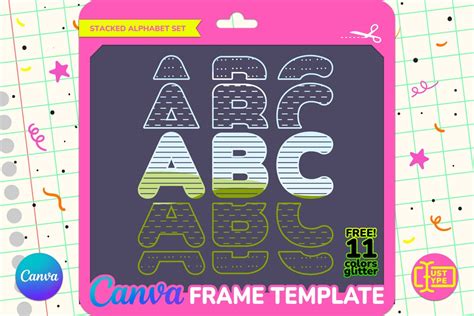 Dash Pattern Stacked Alphabet Canva Frame Template Editable Line Stacked Letters Drag Drop