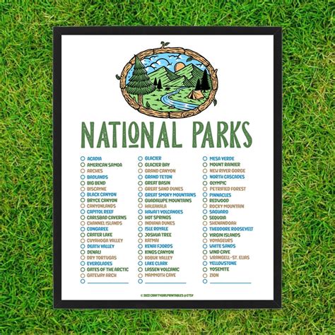 National Parks Checklist Printable National Parks Travel Bucket List
