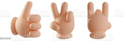 3d 다양한 손 제스처 아이콘 세트입니다 평화 엄지손가락 위로 바위 손과 같은 제스처를 보여주는 손은 흰색 배경에 분리되어 있습니다 소셜 미디어 또는 앱에 적합 3차원
