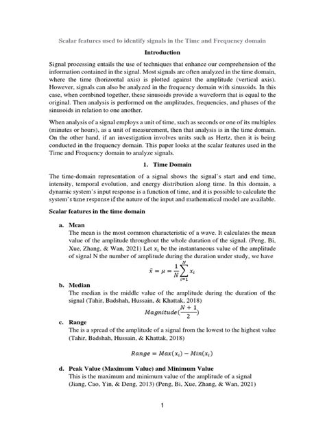 Scalar Features Used To Identify Signals In The Time And Frequency Domain Pdf