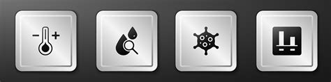 온도계 드롭 및 돋보기 바이러스 및 그래프 차트 인포그래픽 아이콘을 설정합니다 실버 스퀘어 버튼 벡터 0명에 대한 스톡 벡터 아트 및 기타 이미지 Istock