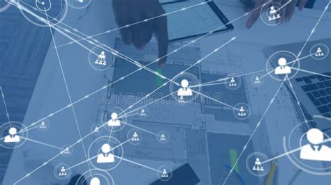 Animation Of Network Of Connections With People Icons Over Desk In