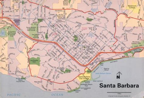 Santa Barbara Street Map California Large Format Postcard