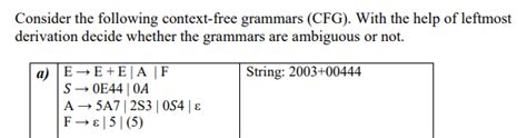Solved Consider The Following Context Free Grammars Cfg