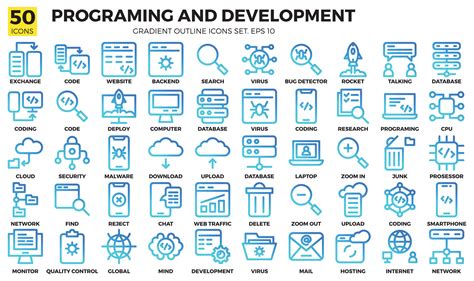 Programing And Development Gradient Outline Icons Set The Collection