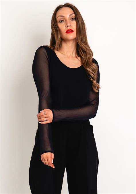 Naya Round Neck Mesh Sleeve Top Navy Mcelhinneys