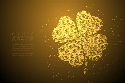 클로버 4 잎 모양 입자 기하학적 Bokeh 원 도트 픽셀 패턴 골드 색상 그림에 갈색 그라데이션 배경 복사 공간 벡터 Eps 10 광고에 대한 스톡 벡터 아트 및 기타