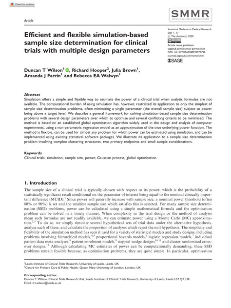 Pdf Efficient And Flexible Simulation Based Sample Size Determination For Clinical Trials With