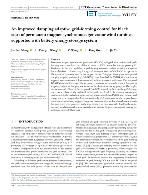 Pdf An Improved Damping Adaptive Grid‐forming Control For Black Start Of Permanent Magnet