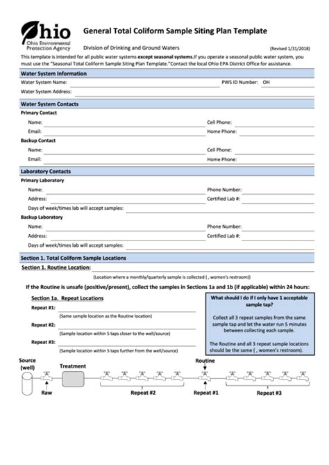 Rtcr General Sample Siting Plan Template Ohio Environmental Protection Agency Printable Pdf