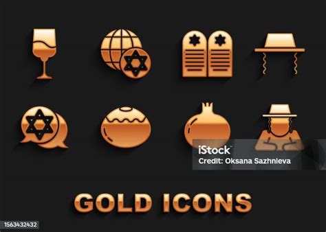 유대인 달콤한 빵집 정통 유대인 모자 석류 다윗의 별 별 데이비드가 있는 묘비 잔 세계 지구본과 이스라엘 아이콘을 설정합니다 벡터 검은색에 대한 스톡 벡터 아트 및 기타