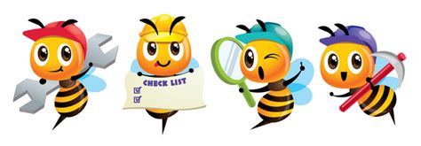 Cartoon Red Cap Worker Bee Wink Eyes Collection Vector Image