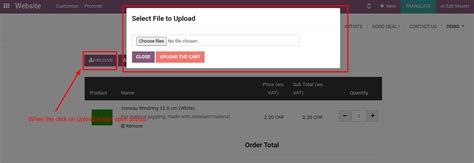 how to import items in cart from xlsx file in odoo website module