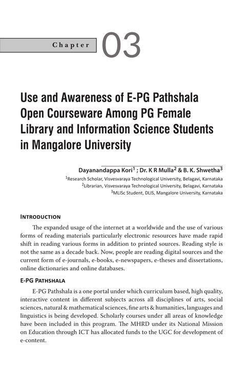 Pdf Use And Awareness Of E Pg Pathshala Open Courseware Among Pg