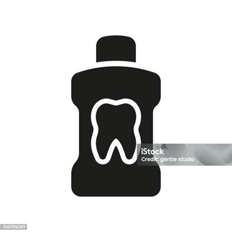 구강 세정제 병 실루엣 아이콘입니다 구강 헹굼 글리프 픽토그램 치과 구강 세정제 기호입니다 세탁 된 깨끗하고 신선도 입 표시