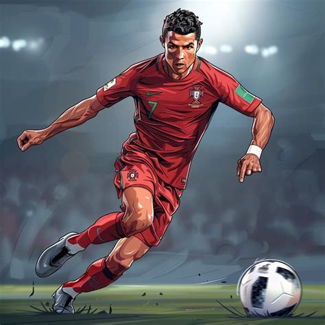 Cristiano Ronaldo Playing Football Cartoon Premium Ai Generated Image