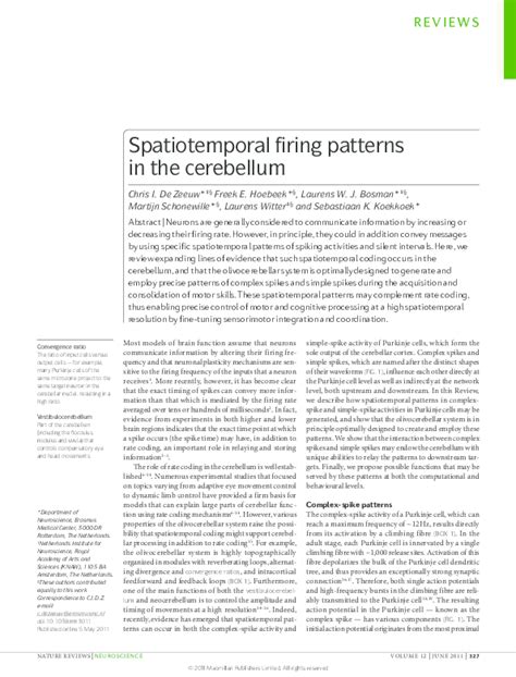 Pdf Spatiotemporal Firing Patterns In The Cerebellum Sebastiaan Koekkoek