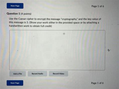 Solved Question 1 4 Points Use The Caesar Cipher To
